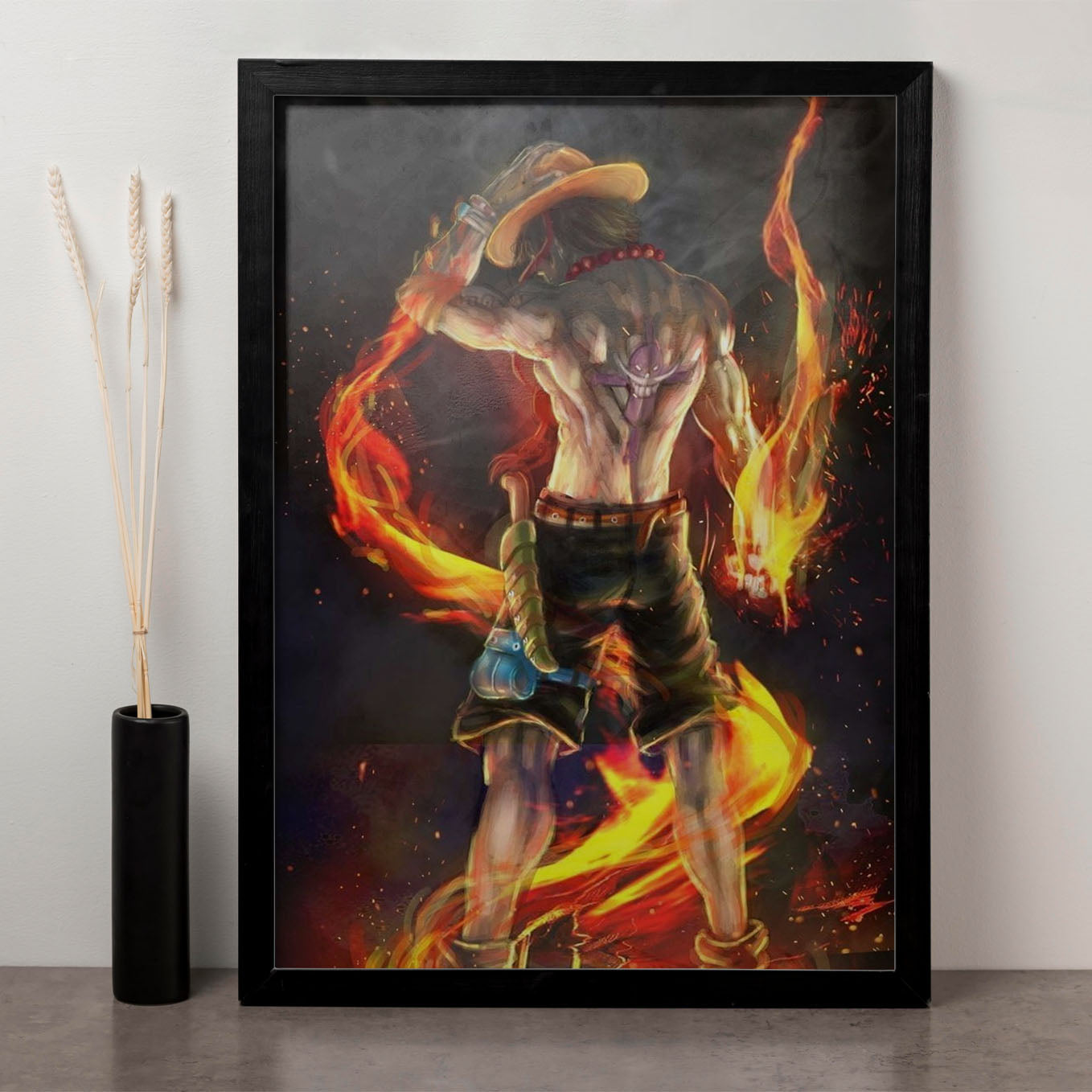 One Piece Portgas D. Ace fire Poster Art Frame 13x19-Inch Plexi-Glass ...